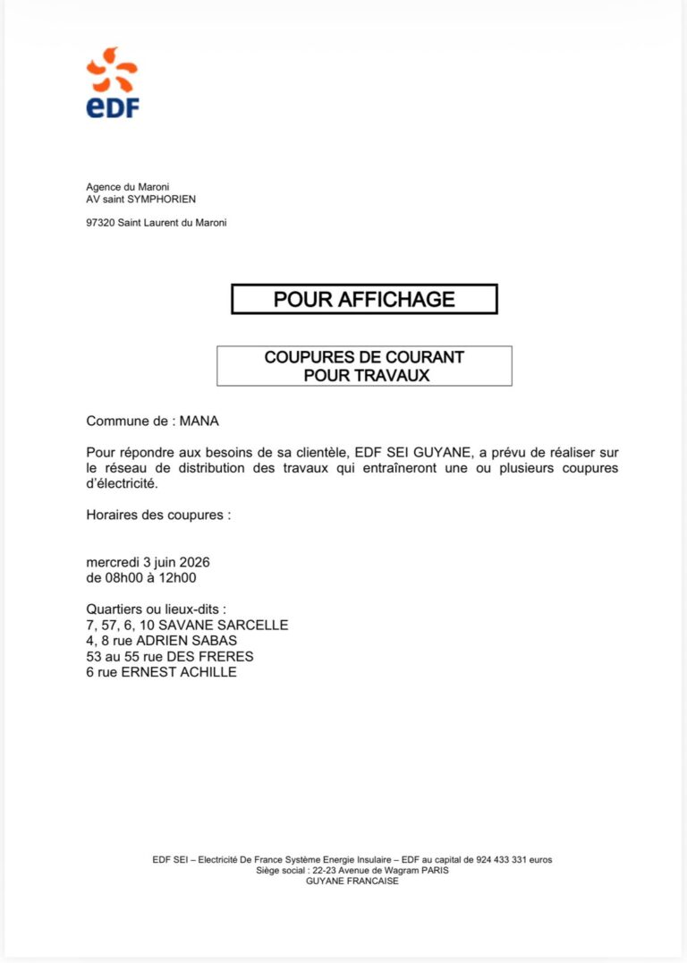 Information EDF – Coupure de courant pour travaux du 03 juin 2026 ...